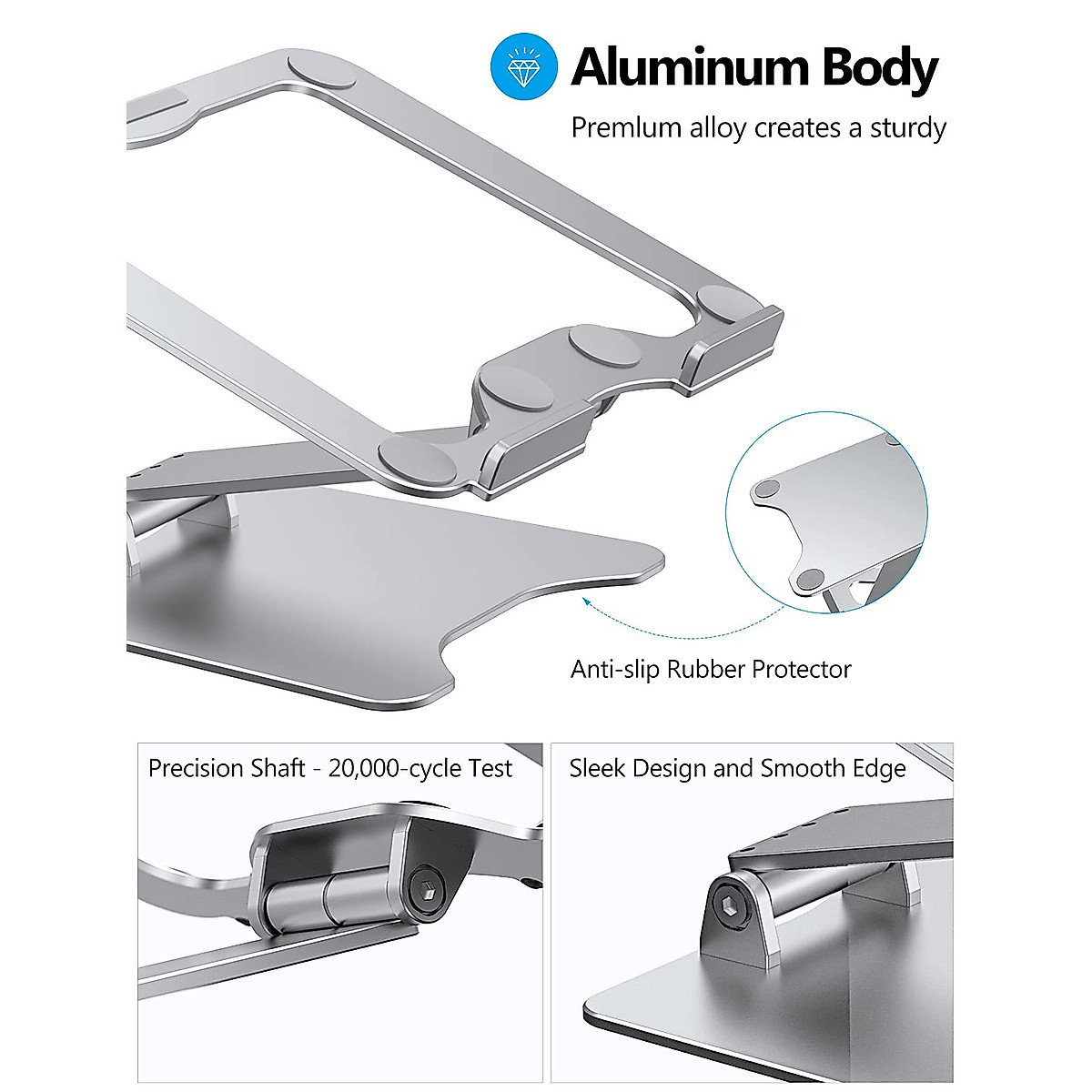 Letlar Laptop Stand Adjustable, Laptop Holder, Aluminum Laptop Riser Stand for Desk, Adjustable Height 1.9"-12", Compatible with MacBook, Air, Pro, Dell XPS, Samsung, All Laptops 8-15.6 Inches-Silver