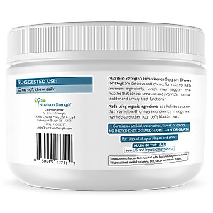 Nutrition Strength Dog Incontinence Support, Extra Strength Supplement for Dog Bladder Health, Organic Support for Dogs Leaking Urine, Promotes Dog Bladder Control, 30 Soft Chews