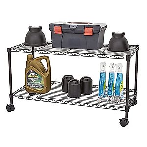XYZTech Rolling 2-Tier Storage Shelf on Wheels Classic Wire Standing Shelving Units Utility Organizer Wire Rack with Lockable Casters for Kitchen, Garage, Bathroom, Laundry Storage (Black, 2-Tier)