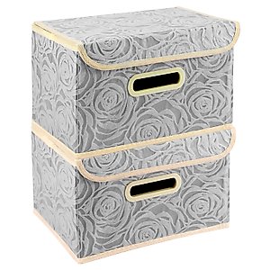Fassave Foldable Storage Bins with Lids, 2 Packs Fabric Storage Container Basket Cube with Handles for Office, Bedroom, Closet (Small-2 Pack, Gray Pattern)