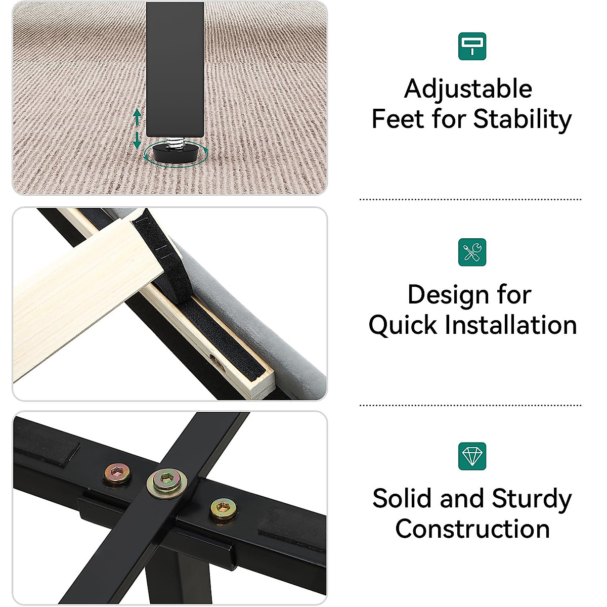 YITAHOME King Bed Frame with Headboard, Upholstered Platform Bed Frame with Wooden Slats Support, No Box Spring Needed, Easy Assembly - Gray