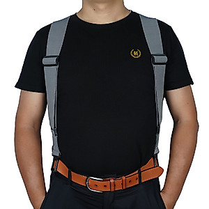 MELOTOUGH 2inch Wide Elastic Unisex Trucker Suspenders - Grey, Comfort version with Gripper Clasp - Holding up pants