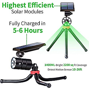 DrawGreen Solar Motion Lights Outdoor of 2 Aluminum 1400LM 9W(130W Equi.) LED Solar Flood Stop Emergency Camping Lights for Driveway Porch Patio Garden Camp, 100-Week Protection for 100% Free