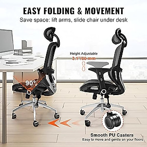 VEVOR Mesh Office Chair, Adjustable High Back Desk Chair with Mesh Seat, Angle and Height Adjustable Home Office Chair with Lumbar and Head Support, Swivel Computer Task Chair