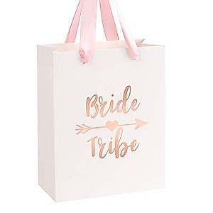 Crisky Bride Tribe Bags Bridesmaid Gift Bags Team Bride Bags Hangover Recovery Kit for Bachelorotte Bridal Shower Hen's Party Favors Wedding Decorations [ Pack of 12, Rose Gold Foil ]