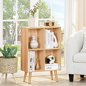 LEYAOYAO 4 Cube Bookshelf, 2-Tier Bookcase with Legs, Natural Kids Book Shelf Cute Storage Organizer, Free Standing Open Toy Shelves Modern Bookshelves,Wood Display Bookcases for Bedroom,Living Room