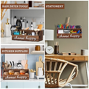 Hair Tool Organizer - Brown Hair Dryer Holder Rustic Wood Blow Dryer Holder Hot Hair Tools Curling Iron Straightener Holder Wall Mounted & Countertop Bathroom Organizer Vanity Cabinet Storage Stand