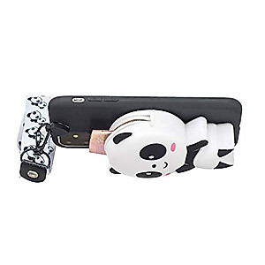 Girlyard for iPhone 12 / iPhone 12 Pro 6.1 Inch Silicone Case with 3D Cartoon Animal Zipper Wallet Purse Holder Back Cover and Long Detachable Lanyard Strap Phone Case for Kids Girls, Black Panda