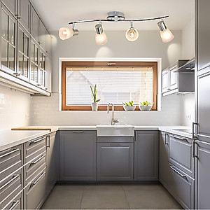 DLLT Led Track Light, 4-Light Foldable Spot Lights Fixtures with Glass Shade, Wall Accent S-Shaped Tracking Ceiling Lighting for Kitchen, Office, Bedroom, Hallway, E12 Base, Bulbs Not Included