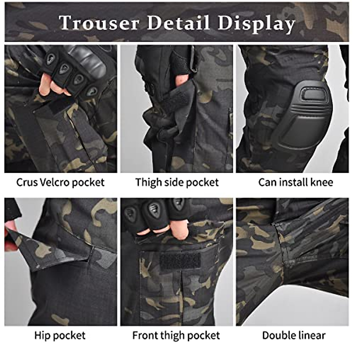 HAN·WILD Men's Military Uniform Tactical Suit Combat Shirts and Pants Airsoft Paintball Clothing with Knee Pads