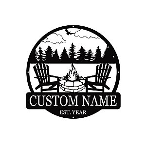 Personalized Family Name Sign Custom Last Name Sign Monogram Letters Wall Decor Personalized Name Signs for Home Decor Metal Established Sign Initial Split Letter Monogram Sign (Forest)