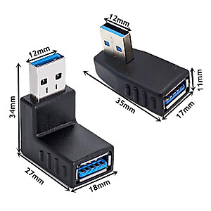 Urtop 4 Pack USB 3.0 Male to Female Angle Adapter, Left Right Up and Down Angle 90 Degree 270 Degree USB Cable Extender Connector Support Data Sync & Max 2A Charging