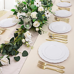 DaYammi 60PCS White Plastic Plates, Heavy Duty White Disposable Premium 7.5inch Dessert Cake Salad Appetizer Plates Hard Plastic Platos Disposable for Party Wedding