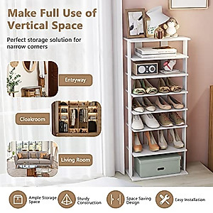 Giantex 7-Tier Wooden Shoe Rack, Patented Double Row Shoe Organizer for 14 Pairs, Customizable Height, Space-saving Shoe Storage Stand for Entryway, Hallway, Living Room, Bedroom (White, Double)