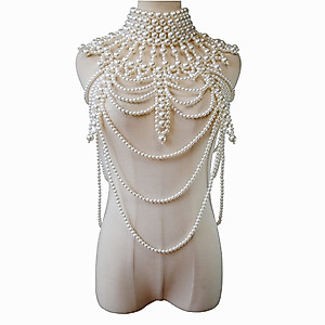 Sexy braid fringed pearl sweater chain French retro multi-layer imitation pearl body chain (79-TEZ9-1VKJ)