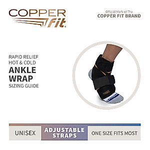 Copper Fit Rapid Relief & Hot/Cold Ankle Foot Wrap with Hot Cold Pack, Black, One Size Fits Most