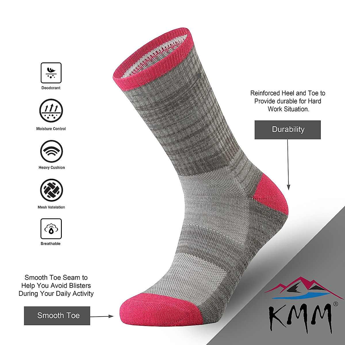 KMM Women's Merino Wool Cushion Crew Socks for Ladies Outdoor Hiking Hike Trail Casual Stylish Colorful Light Dry Soft comfy(Color10 L)