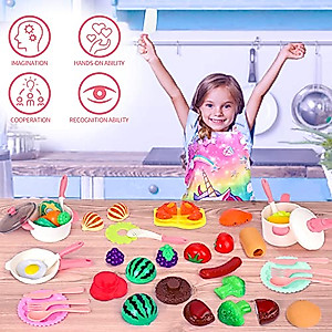 Kids Play Kitchen Accessories Set, Pretend Play Cooking Toys Set, Kitchen Toys Playset for Toddlers, Toy Pots and Pans for Kids Kitchen with Fake Play Food Cookware Utensils Dishes, Girls Boys Gift