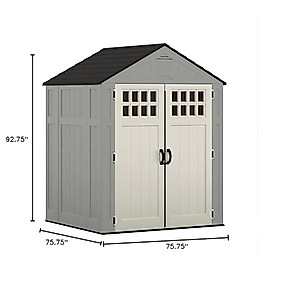 Suncast Everett 6' x 5' Heavy-Duty Resin Outdoor Storage Shed with Pad-Lockable Double Doors and Windows, All-Weather Shed for Yard Storage, Dove Gray
