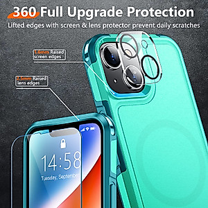Red2Fire Magnetic for iPhone 14 Plus Case [Compatible with Magsafe][Military Grade Drop Protection][2X Glass Screen Protector+2X Camera Lens Protector] Shockproof Protective Case - Light Green