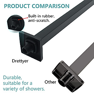Drettyer Shower Arm with Flange 24 Inches Ceiling Mount Square Straight Extender Extension Pipe Replacement, Extra Long Shower Arm For Fixed Rain Shower Head or High Ceiling, Matte Black