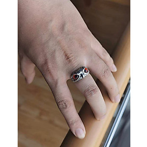 925 Sterling Silver Owl Ring blue or red eyes for men and women animal jewelry (Blue)