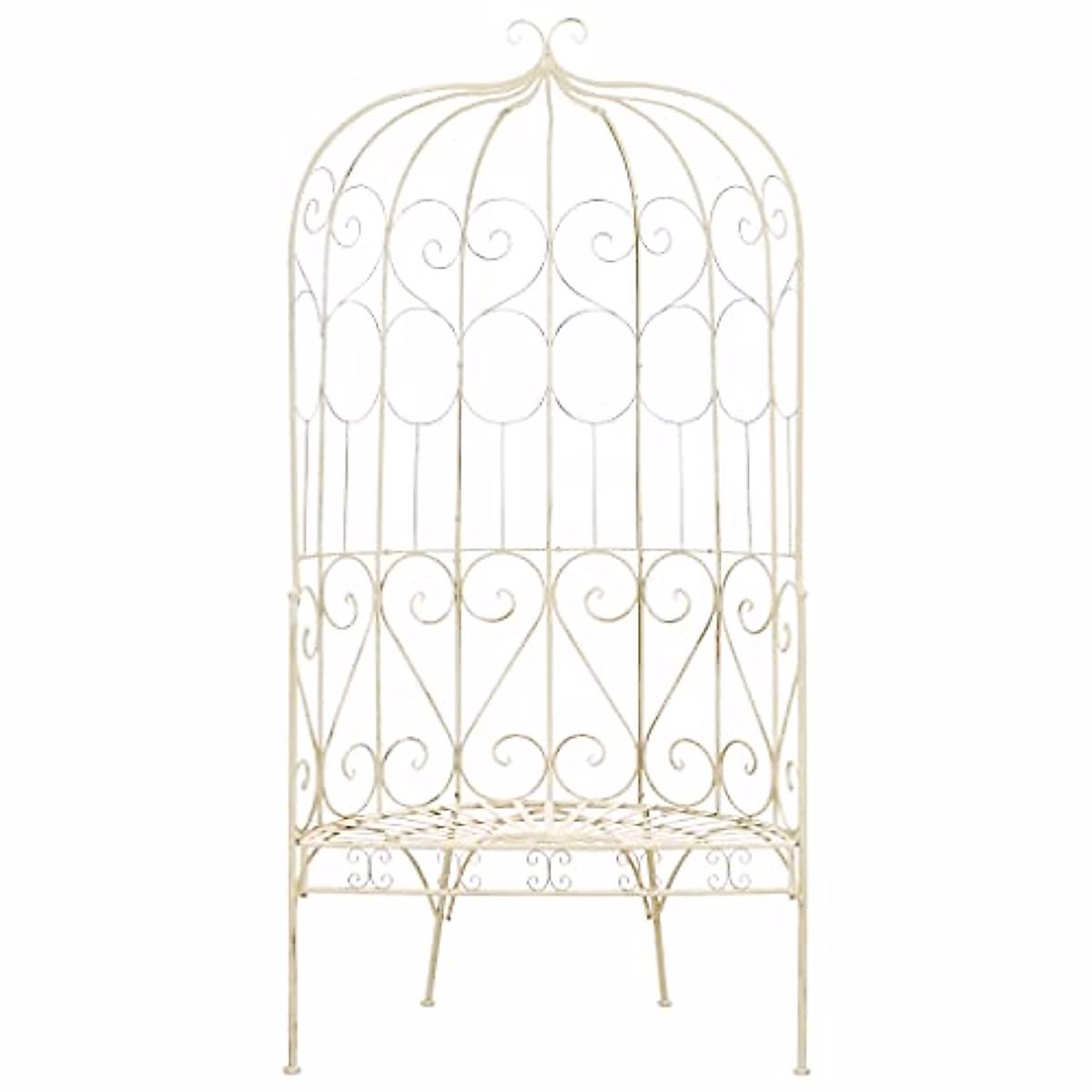 (Fast Delivery) Garden Bench Metal Frame Outdoor Seating Furniture,Patio Wicker Bench Double Seats Chair and for Porch Park Balcony Yard,All Weather Garden Bench 37.4" Iron Antique White