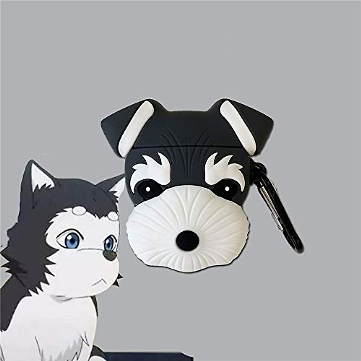 Rertnocnf Compatible with Earbuds Case Airpods 1 & 2, Cute Cartoon Animal Schnauzer Design Wireless Earphone Soft Silicone Anti-Scratch Shockproof Protector Black