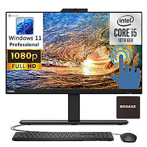 Lenovo ThinkCentre M90a AIO 23.8" Touchscreen FHD Business All-in-One Desktop Computer, Intel Hexa-Core i5-10400 (Beat i7-8700), 16GB RAM, 512GB PCIe SSD, DVDRW, WiFi 6, Windows 11 Pro, BROAG Mousepad