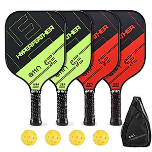 A11N Pickleball Paddles Set of 4 - USAPA Approved | 8OZ, Graphite Face & Polymer Core, Cushion Grip | 4 Balls, 1 Sling Bag, Red & Green
