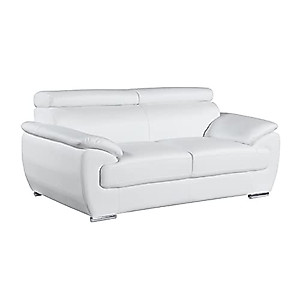 Blackjack Furniture 4571 Veal Collection 2 Piece Genuine Leather Sofa Set for Living Room, Modern Couch and Loveseat with Lumbar Support and Large Adjustable Headrests, 2+3 Seater, White