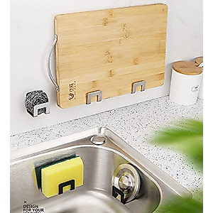 WOOROLL 2Pcs Update Kitchen Sink Sponge Holders, Strong Adhesive Sponge Holder for Kitchen Sink, Sink Tray Drainer Rack, Rustproof & Waterproof Kitchen Spone holders Save Space- SUS304 Stainless Steel