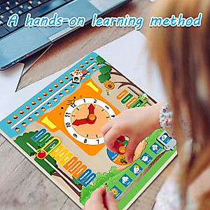 Baisoo Montessori Educational Wooden Toys - Preschool Telling Time Teaching Clock Boys & Girls - Time Calendar Clock for Kids Age 3 4 5 - All About Today Board