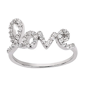 CloseoutWarehouse Cubic Zirconia Love in Script Ring Sterling Silver Size 12