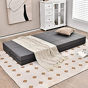 Giantex 8 Inch Folding Sofa Bed Couch, Memory Foam Futon Mattress Linen Fabric Sofa, Floor Couch Lounge Sleeper Bed for Living Room Bedroom Guest Room, Dark Grey, Queen