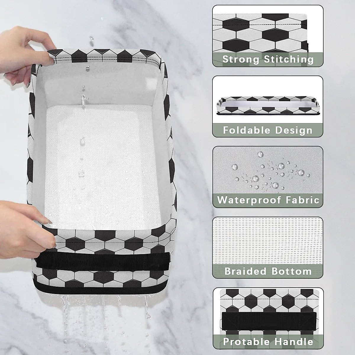 Classic Hexgon Soccer Bathroom Basket Small Storage Bin Fabric Toilet Paper Basket Foldable Organizer Baskets for Bathroom Countertop Decor, 2 Pack