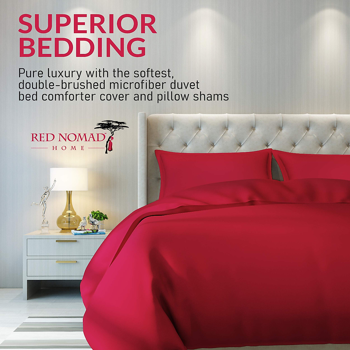 Red Nomad Luxury Duvet Cover & Pillow Shams Set, 3 Pieces, Full/Queen, Burgundy