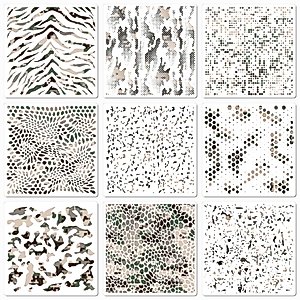 9 Pieces Camo Stencils for Spray Paint, Camouflage Pattern Stencils Templates Reusable Digital Camo Paint Stencils for Boat DIY Crafts Spray Painta (11.8 × 11.8 in Camo)