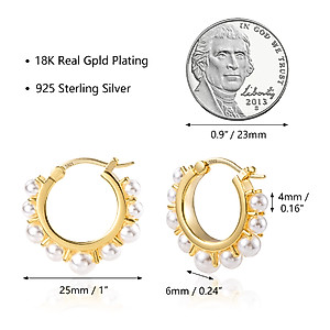 Lancharmed Gold Hoop Earrings with Pearl Twisted Small Hoops for Women Sterling Silver Post Small Pearl Huggie Hoop Earrings