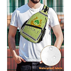 Gsypo Sling Backpack, St.Patrick's Day Lucky Shamrocks Horseshoe Waterproof Lightweight Small Sling Bag, Travel Chest Bag Crossbody Shoulder Bag Hiking Daypack for Women Men