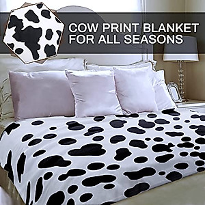 Cow Print Blanket Throws Flannel Fleece Soft Cozy Throw Blanket Fuzzy Warm Black White Cow Printed Blankets & Throws for Bedroom Living Room Sofa Couch 50"x60"