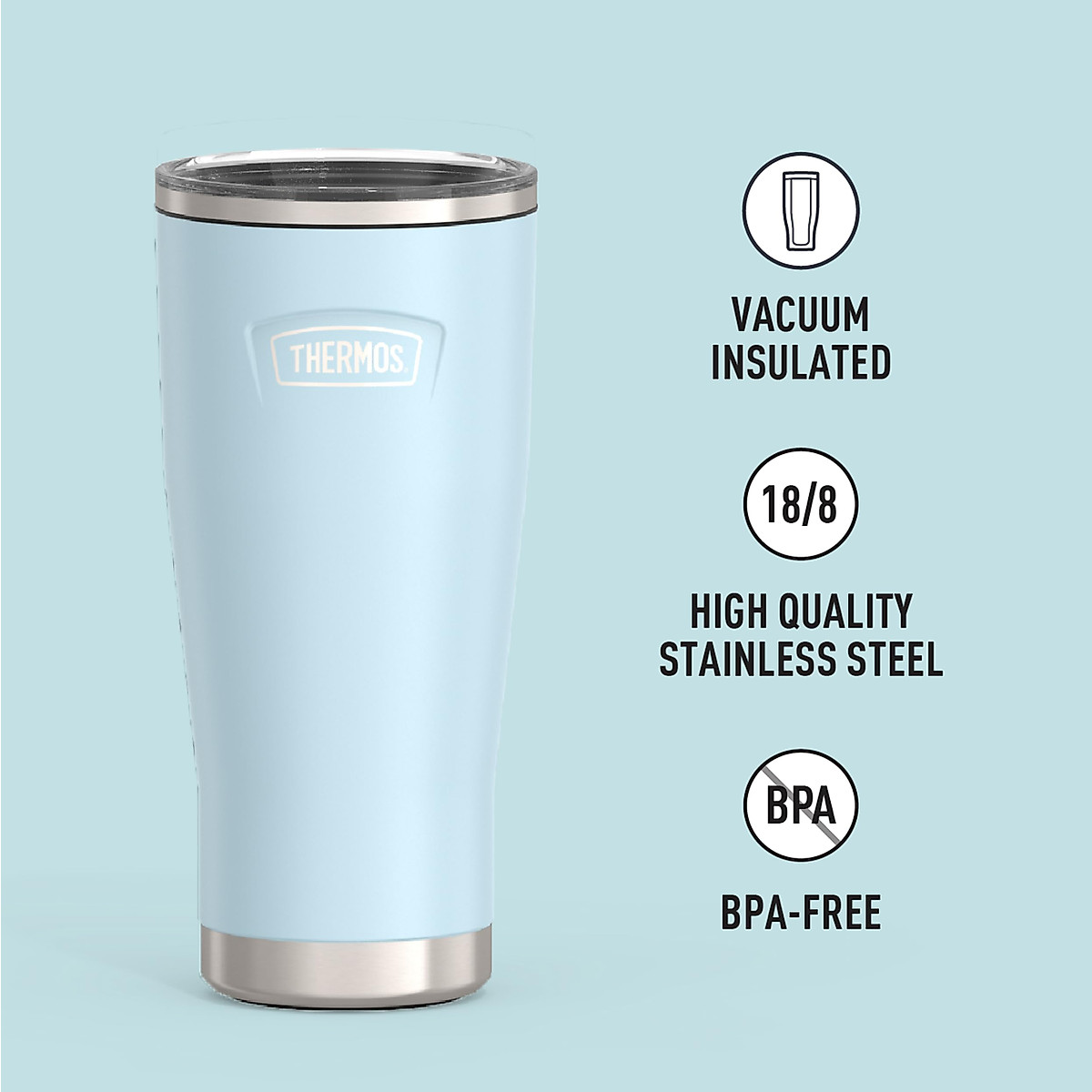 THERMOS ICON SERIES, Stainless Steel Cold Tumbler with Slide Lock, 24 Ounce, Glacier