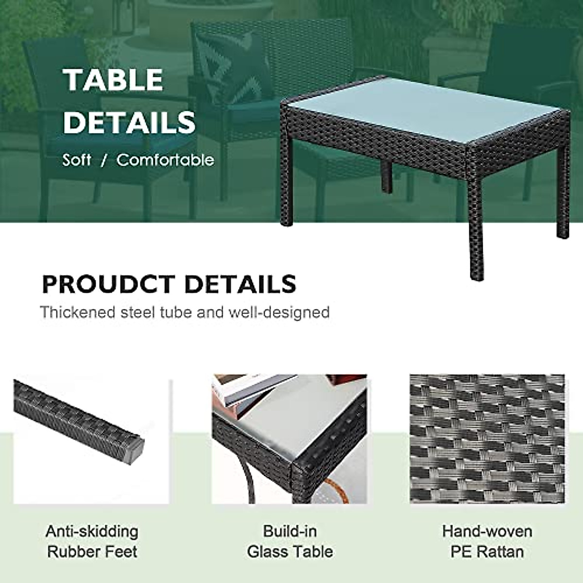 OLYMSOLD Patio Conversation Sets, 4 Piece Patio Furniture Set, Rattan Patio Furniture Sets, Outdoor Conversation Sets, Wicker Patio Furniture Set, Balcony Furniture Set