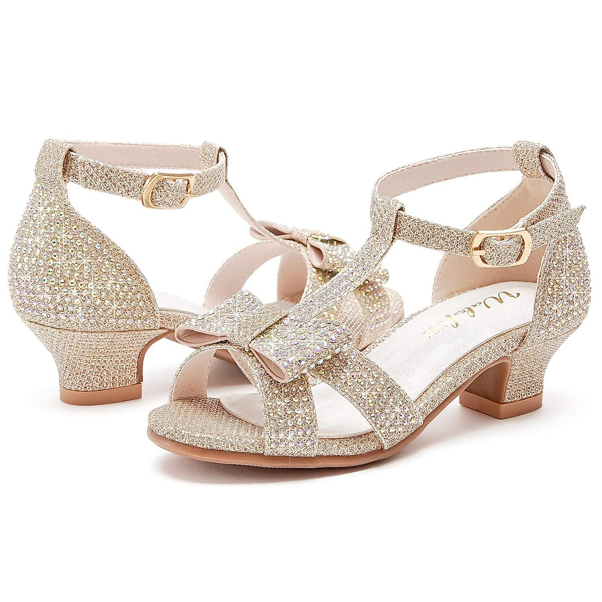Walofou Big Kid Toddler Little Kid Dress up Princess Party Sandals Champagne Flower Shoes (3001 Champagne 2)