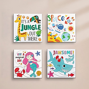 goldentime 4 Packs 8 inch Pre Drawn Canvas Kit, Paint by Numbers for Kids,Stretched Canvaes with Picture, Pre-Printed Acrylic Painting Set Age 8-12 9-12 4-8