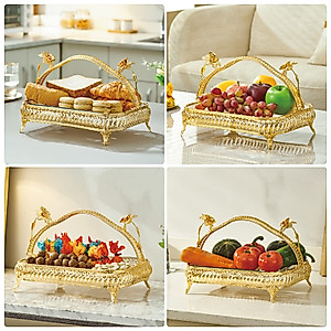 MNZJIA Fruit Basket Gold Fruit Bowl Fruit Basket Moiuhtu Fruit Stand For Countertop Party Wedding Decoration Snack Fruit Plate(Rectangle)