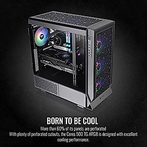 Thermaltake Ceres 500 Black Mid Tower E-ATX Computer Case with Tempered Glass Side Panel; 4 Preinstalled PWM ARGB Fans; Rotational PCIe Slots & GPU Holder; CA-1X5-00M1WN-00; 3 Years Warranty