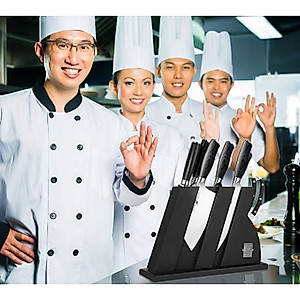 TUO 8 Pcs Chef Knife Set - Professional Knife Block Set Sharpener Steel, German Stainless Steel Ergonomic Pakkawood Handle with Gift Box, Fiery Phoenix Series - Black