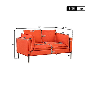 56INCH Loveseat Sofa Couch, Modern Upholstered Linen 2 Seat Sofa with Metal Legs, Loveseat Couch for Living Room