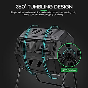 F2C Compost Bin Outdoor Dual Chamber Tumbling Composter 43 Gallon BPA Free Large Tumbler Composters Tumbling or Rotating w/Sliding Doors & Solid Steel Frame Garden Yard Black